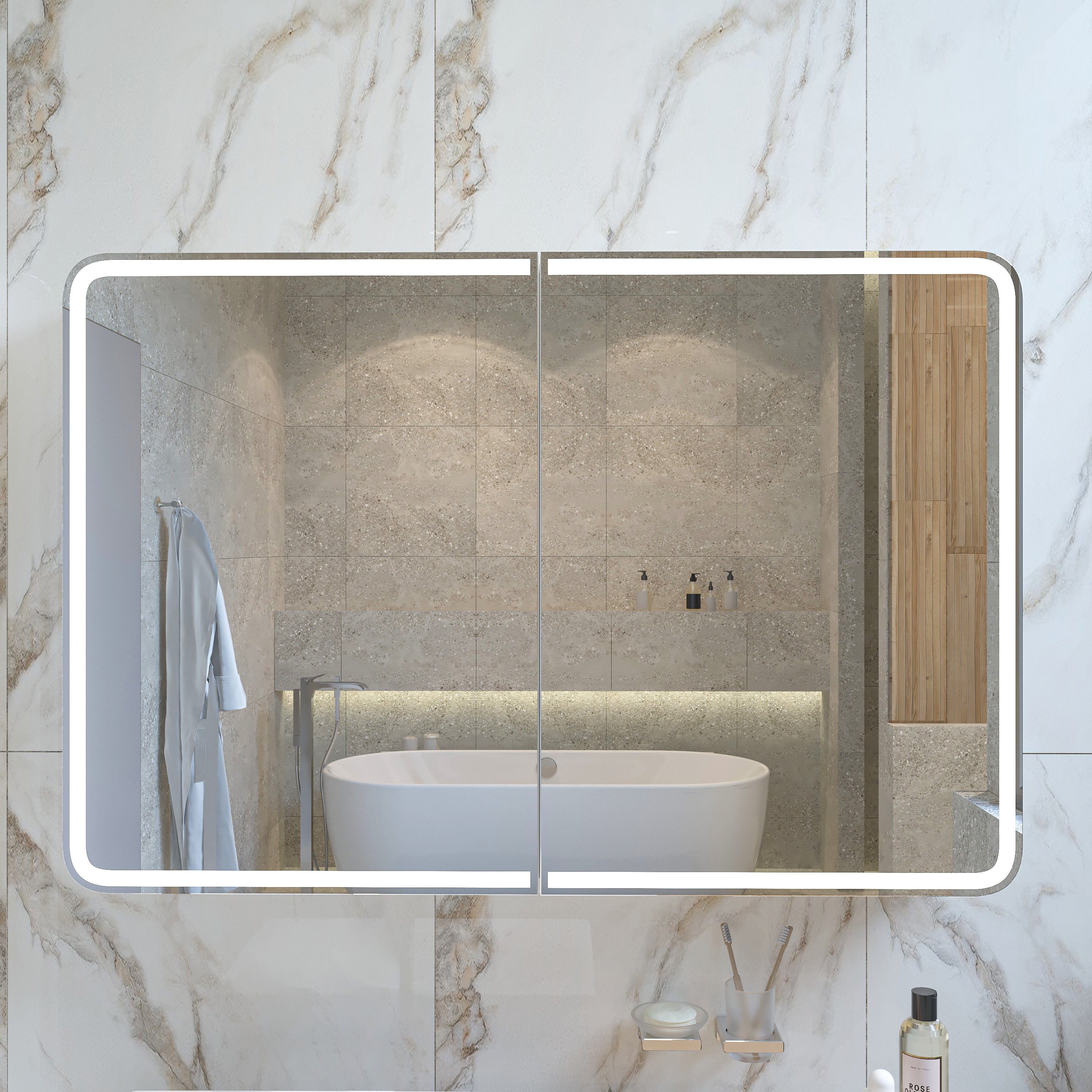 Зеркало-шкаф STWORKI Ольборг МВК078 120 с подсветкой, прямоугольный, большой, навесной, в стиле ...