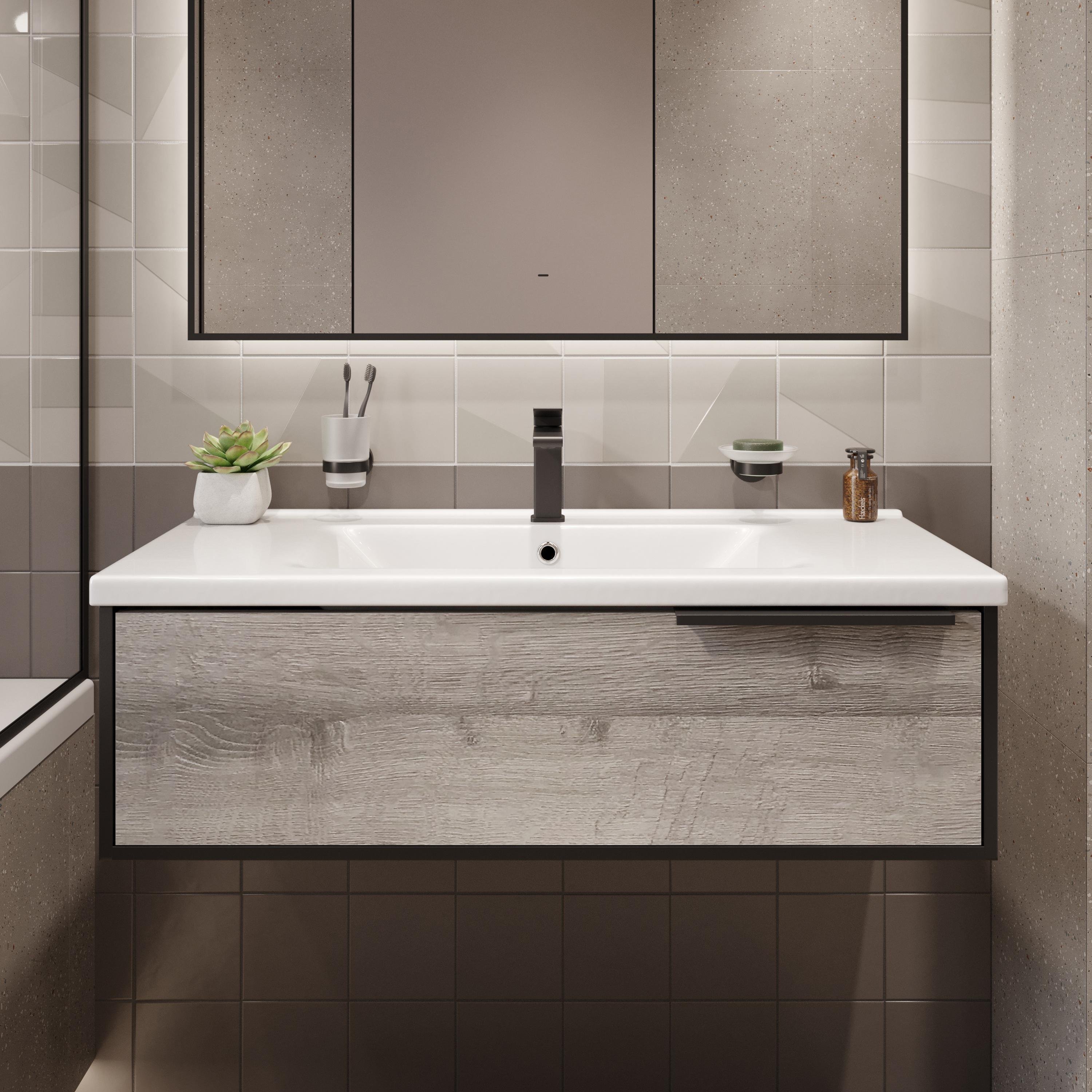 Тумба с раковиной STWORKI Брамминг 100 подвесная, дуб шерман серый по цене от производителя (код ...