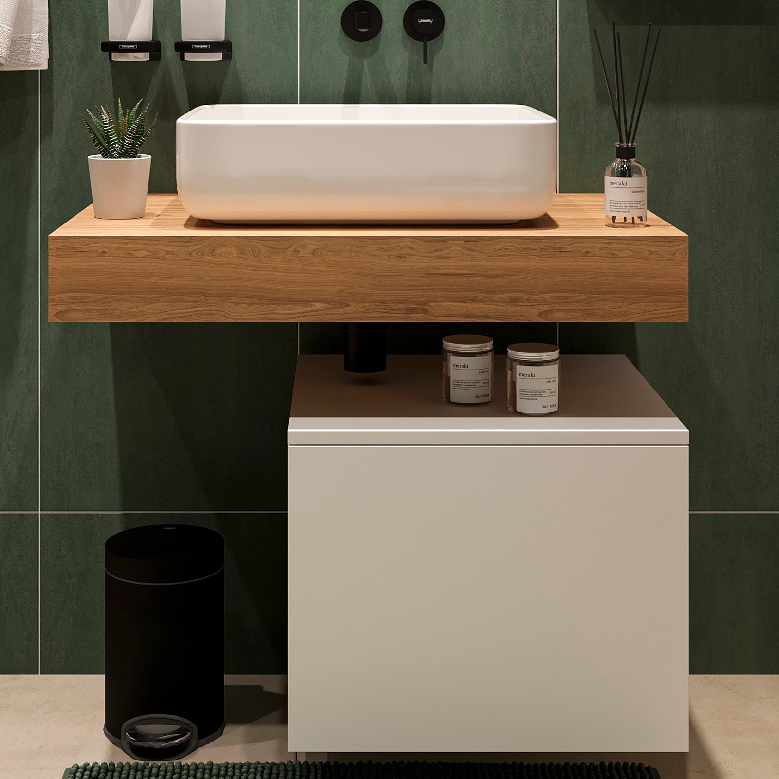 Столешница STWORKI Ольборг 80 дуб французский, без отверстий, с тумбой 50, с раковиной STWORKI ...